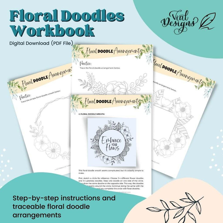 Easy Floral Doodles Workbook | Step-by-step flower doodles – Vial Designs